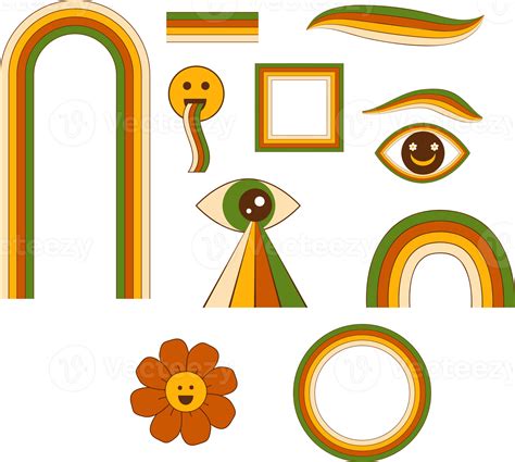 Clipart Groovy Ensemble Déléments Rétro Des Années 70 éléments De