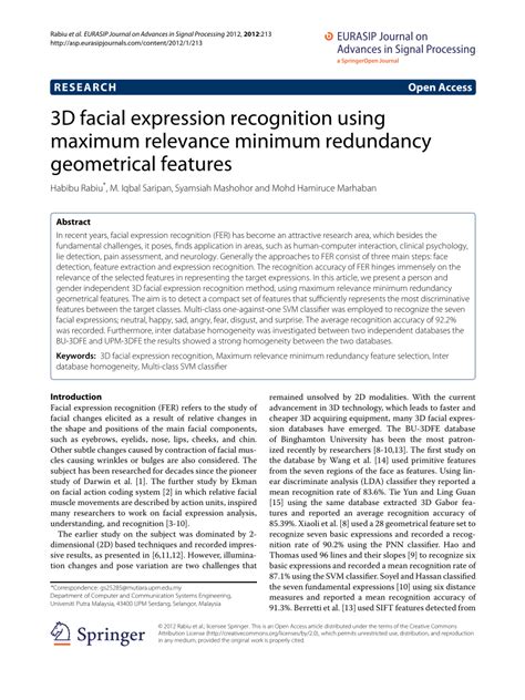 Pdf 3d Facial Expression Recognition Using Maximum Relevance Minimum