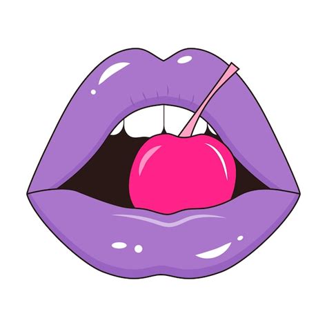 Bouche Mi Ouverte Brillante Avec Cerise Dans Un Style Pop Art Lèvres