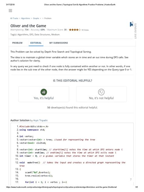 oliver and the game topological sort and algorithms practice problems