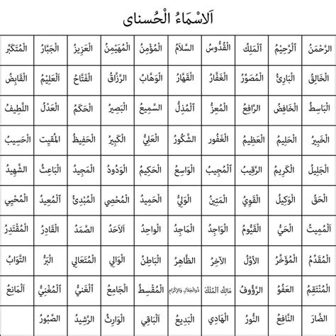 99 Names Of Allah In Arabic Al Asma Ul Husna 26332543 Vector Art