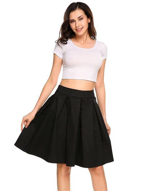 Women Pleated Vintage High Waisted A Line Skirts Skater Full Midi Skirt