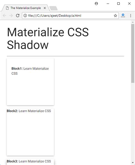 materialize css shadows javatpoint
