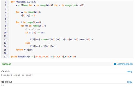 dynamic programming knapsack example python