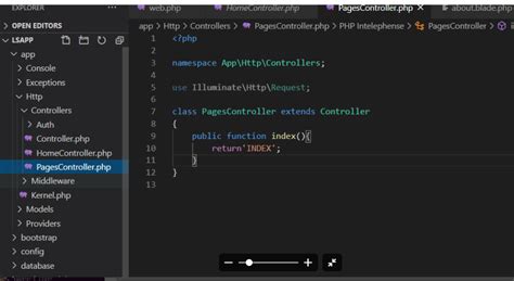 i am in a laravel project i created a pagescontroller at