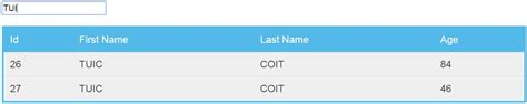 how to search and filter data in html table using footable c java