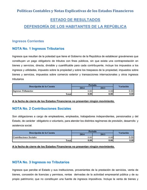 Notas Explicativas De Los Estados Financieros