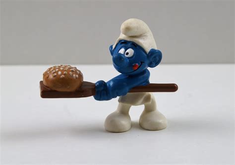 무료 이미지 장식 푸른 장난감 빵집 세밀화 그림 작은 입상 빵 굽는 사람 액션 피규어 스머프 수집 빵