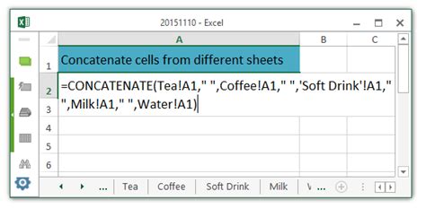 how to concatenate cells from another sheet different sheets in excel