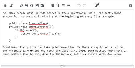 how can we add a tab to every line meta stack overflow
