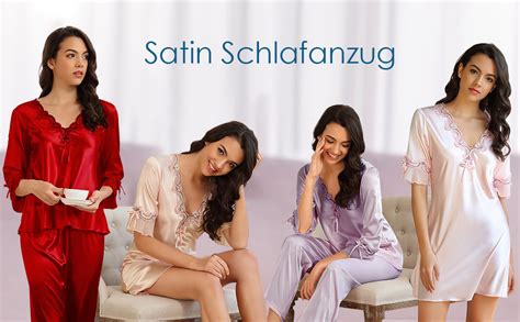 Ohyeahlady Damen Schlafanzug Seiden 3 4 Arm V Ausschnitt Pyjama Set