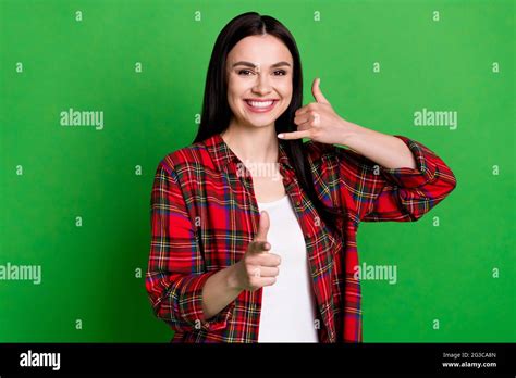 Photo Of Optimistic Brunette Hairdo Millennial Lady Ask To Call Wear