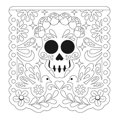 Handgezeichnete Dia De Muertos Papel Picado Malvorlagenillustration