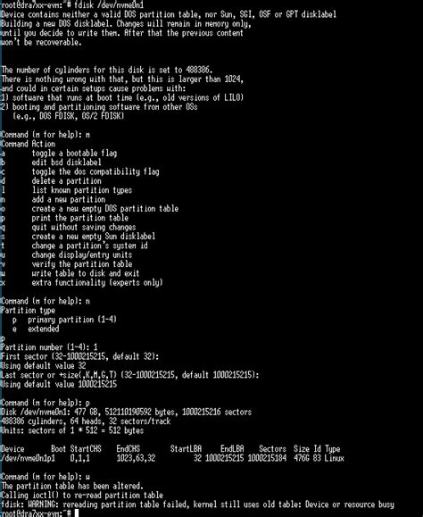 tidep 01012 reformating ssd warning rereading partion table failed