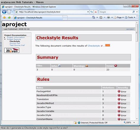 how do i generate a checkstyle code style report for a