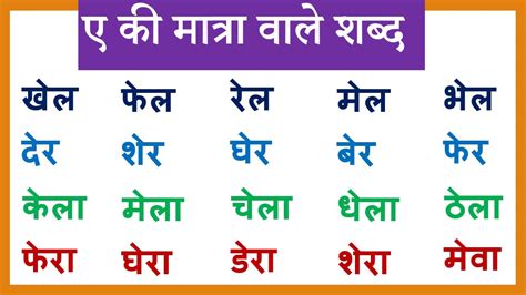 A Ki Matra Ke Shabd ए की मात्रा वाले शब्द Matra Ke Shabd Do