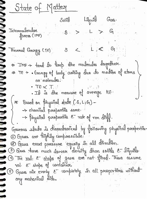 Gaseous State State Of Matter Class 11 Chemistry Handwritten Notes