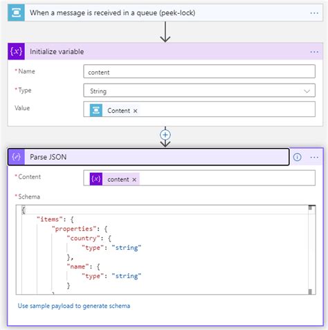 azureservicebus logic app initialize variable from json content