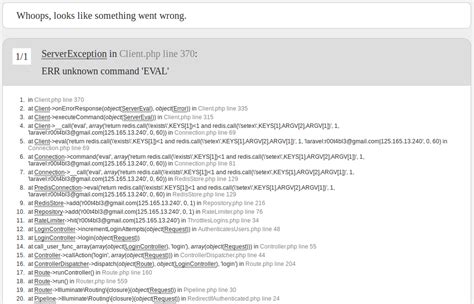 laravel error err unknown command eval