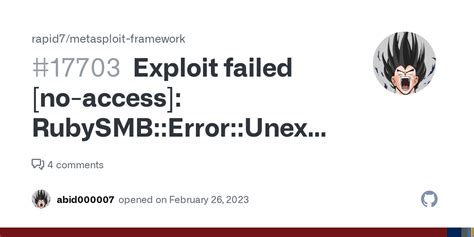 exploit failed [no access] rubysmb error unexpectedstatuscode the
