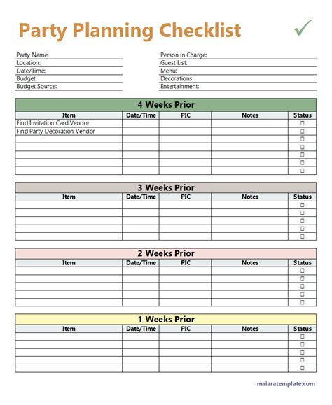Printable Party Planning Checklist Template