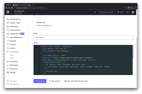sync auth0 users with rules hasura graphql tutorial