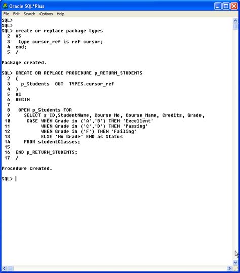 oracle sql plus pl sql cursors