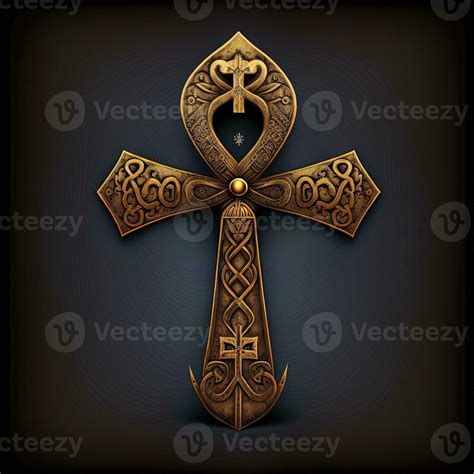 Ancient Golden Ankh Symbol Isolated On Dark Background Illustration Of