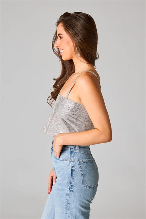 Buddylove Girly Girl Rhinestone Crop Top Silver Buddylove
