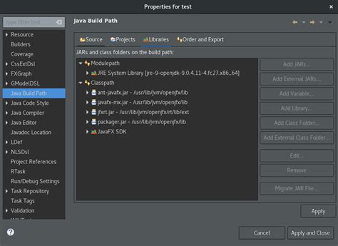 eclipse java 9 and javafx on fedora 27 runtime components are