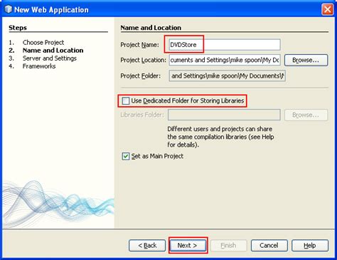 providing the java web application project name and location