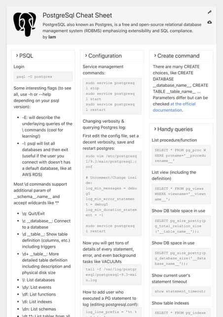 Postgresql Cheat Sheet Pdf
