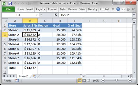remove table format in excel