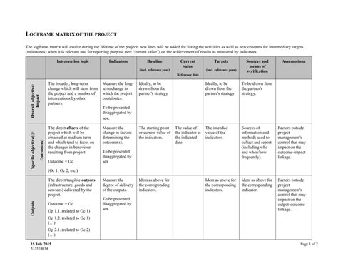 Logical Framework Matrix Example Pdf