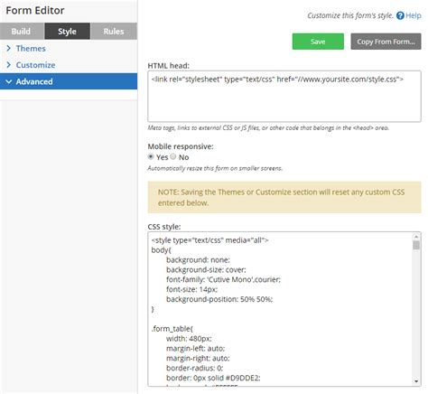 share css with embedded forms formsite