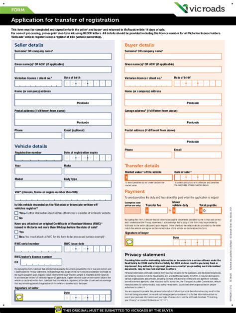 vicroads vehicle transfer form download fill out and sign printable