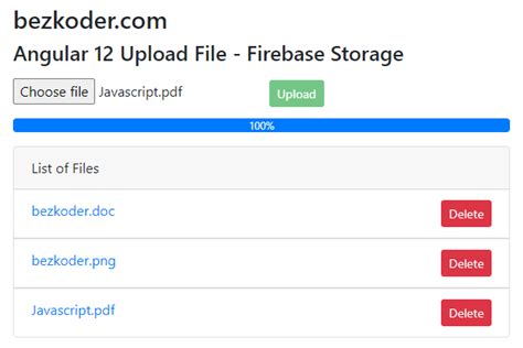 angular 12 upload file to firebase storage display delete files