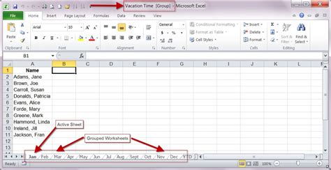grouping worksheets in excel