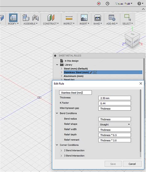 cad forum how to set k factor and other parameters for sheetmetal
