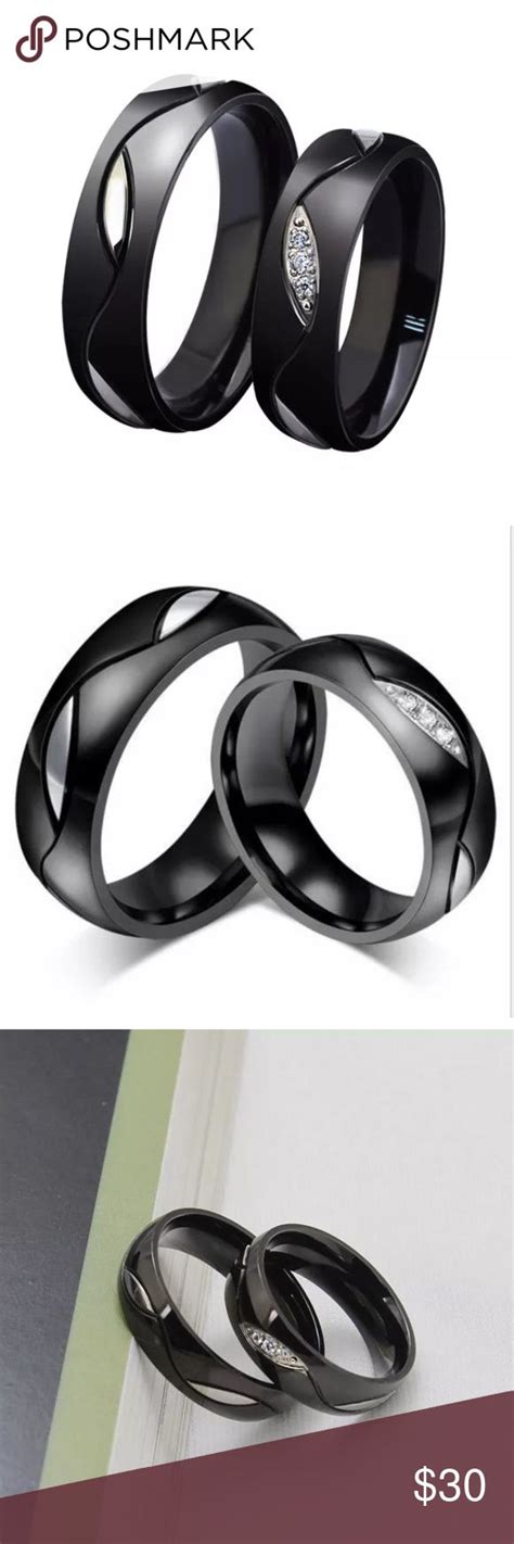 2pcs Black Titanium Couple Rings Womens Jewelry Rings Black Titanium