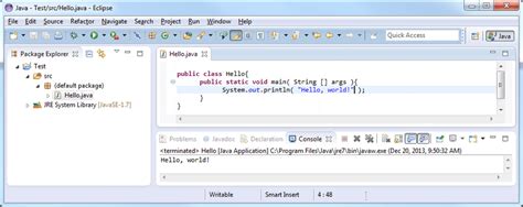 project test containing hello java created compiled and run in