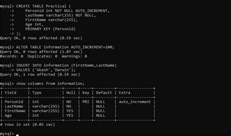 mysql basic commands prwatech