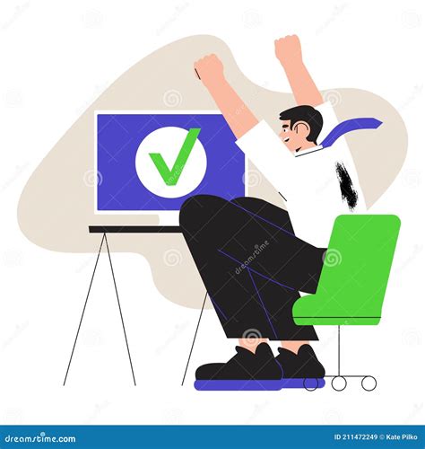 Happy Male Worker Completed Task And Triumphing With Raised Hands On