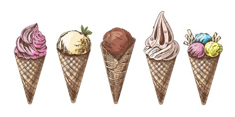 Croquis Coloré Dessiné à La Main Dun Cône De Gaufre Avec De La Crème