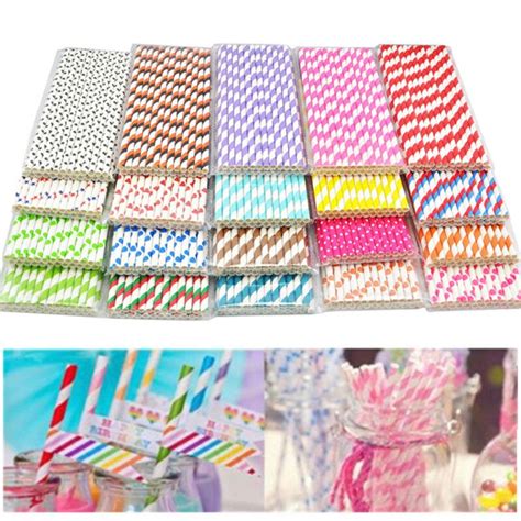 New 25pcs Lot Colorful Striped Paper Drinking Straws Creative Drinking