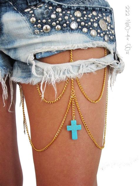 Turquoise Cross Gold Leg Thigh Chain Z Hovak On Etsy 15 00 Thigh