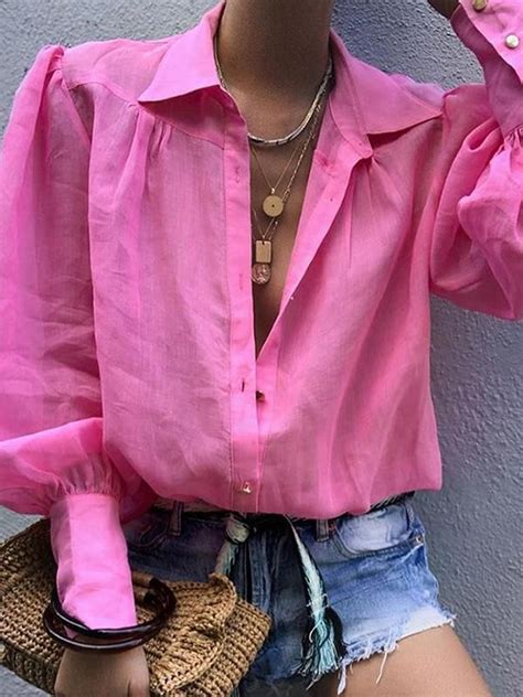 Loose Casual Long Sleeve Turn Down Collar Blouses Clothingi Trend