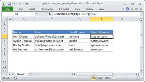 excel formula get domain from email address exceljet