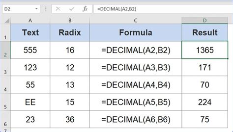 how to use decimal function excelnotes