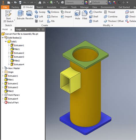 created an inventor part made up of features can an assembly file with